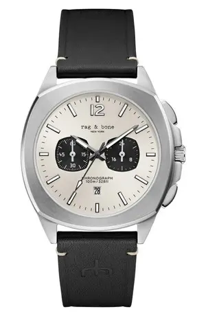 Rag & Bone Bleeker Chronograph Leather Strap Watch - Black