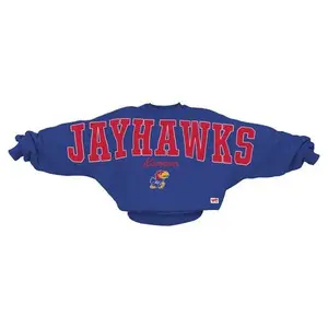 PRESSBOX Kansas Jayhawks Oversized Dolman Pullover Sweatshirt - Royal
