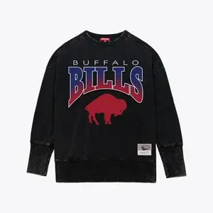 Mitchell & Ness Buffalo Bills Delineate Mineral Wash Crewneck Sweatshirt - Black