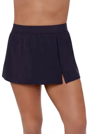 AQUA GREEN Skirted Swimsuit Bottom With Slit - True Navy