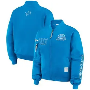 WEAR BY ERIN ANDREWS Detroit Lions Patch Full-zip Bomber Jacket - Blue