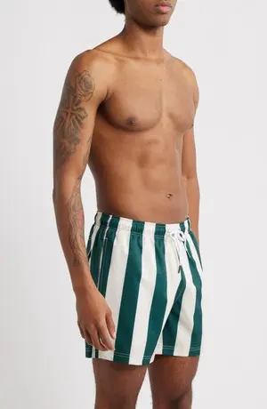 MAVRANS Emerald Heritage Cabana Stripe Swim Trunks