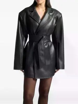 Manière De Voir Leather Belted Blazer Dress - Black