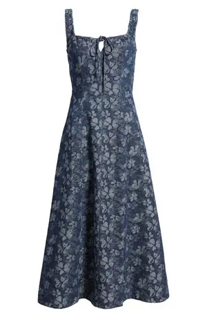 Moon River Floral Denim Midi Dress