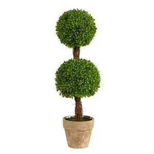 NEARLY NATURAL 2.5-ft Boxwood Double Ball Topiary Artificial Tree - Green