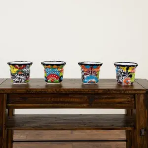 NEARLY NATURAL 7-in X 8-in Handmade Mexican Talavera Ceramic Planter
