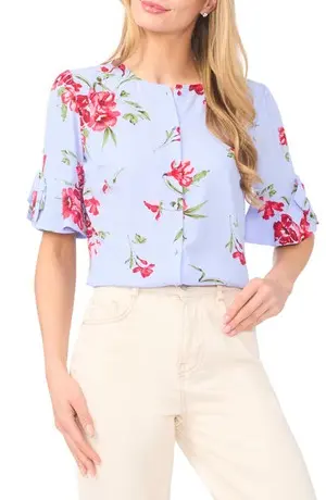 CECE DUPRAZ Floral Bow-sleeve Button-up Top - Windsurfer