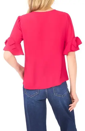 CECE DUPRAZ Bow Sleeve Button-up Top - Rose Cerise
