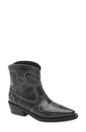 GANNI Embroidered Western Bootie