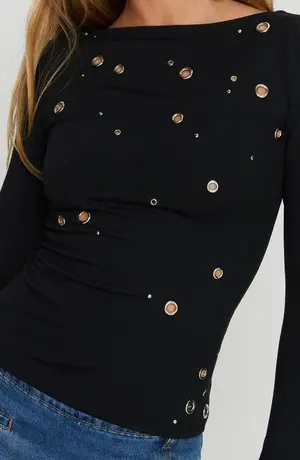 Princess Polly Eyelet Long Sleeve Top