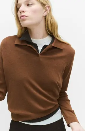Mango Wool And Cotton Polo Sweater - Tobacco Brown