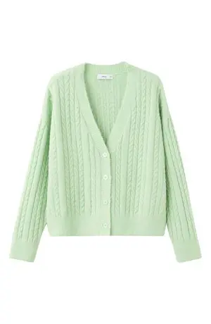 Mango Cable V-neck Cardigan - Pastel Green