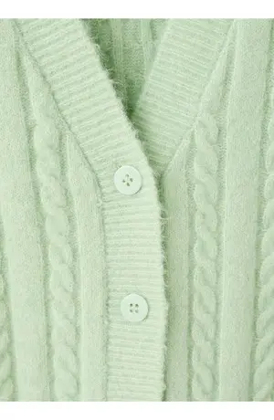 Mango Cable V-neck Cardigan - Pastel Green