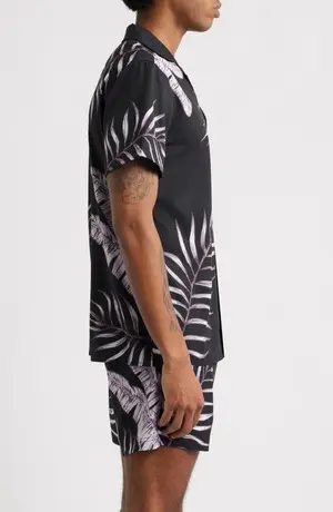MAVRANS Tonal Jungle Print Short Sleeve Performance Camp Shirt - Black