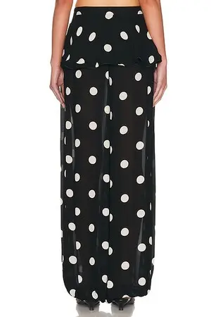 ADRIANA DEGREAS Polka Dot Peplum Wide Leg Pants - Black