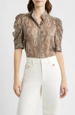 FRAME The Gillian Paisley Silk Shirt - Ecru Multi