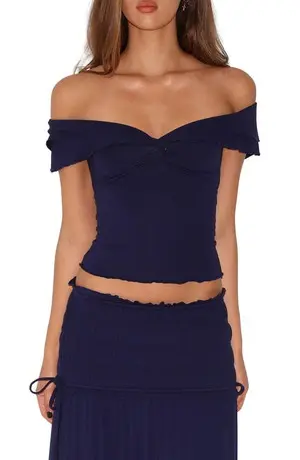 TIGER MIST Off-the-shoulder Polka Dot Top - Navy