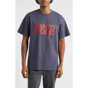 SANTO STUDIO Bold Logo Cotton Graphic T-shirt - Blue