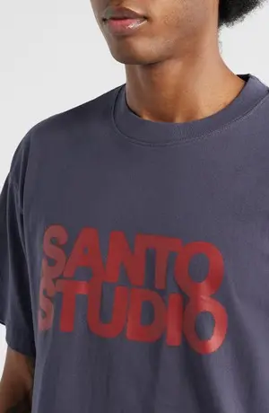 SANTO STUDIO Bold Logo Cotton Graphic T-shirt - Blue