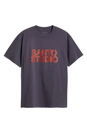 SANTO STUDIO Bold Logo Cotton Graphic T-shirt - Blue