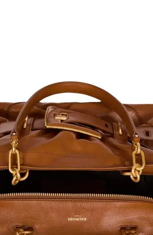 Balmain Calfskin Leather Anthem Bag With Belted Detail - Brown