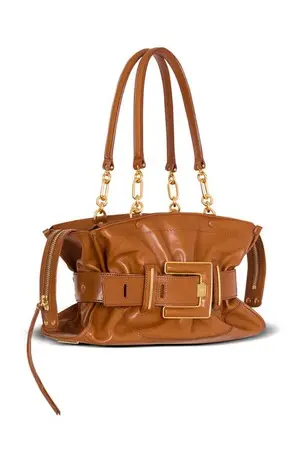 Balmain Calfskin Leather Anthem Bag With Belted Detail - Brown