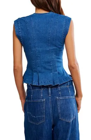 Free People Dylan Denim Waistcoat Top - Medium Blue