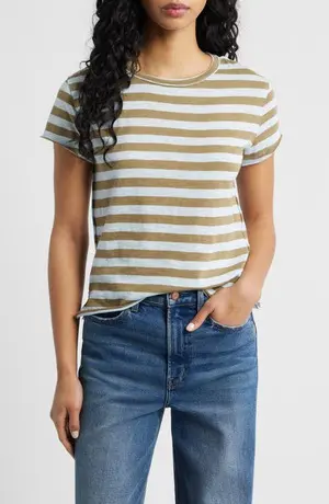 Free People Nora Stripe Linen & Cotton T-shirt - Green Combo