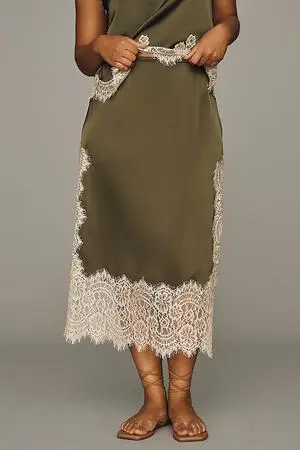 BL-NK Cinzia Laced Satin Midi Skirt - Green
