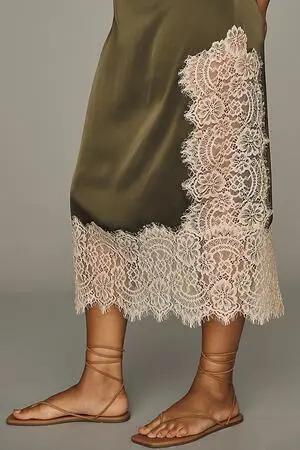 BL-NK Cinzia Laced Satin Midi Skirt - Green