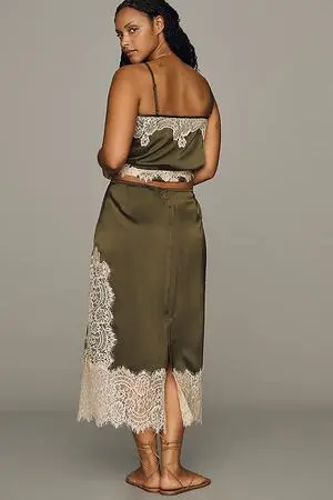 BL-NK Cinzia Laced Satin Midi Skirt - Green