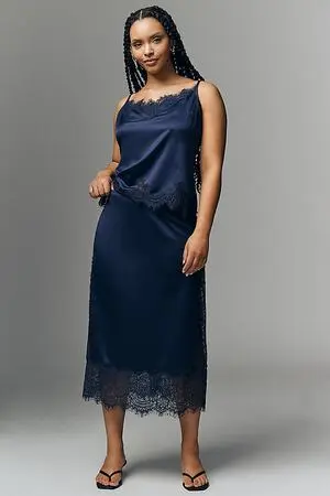 BL-NK Czia Laced Satin Midi Skirt - Navy