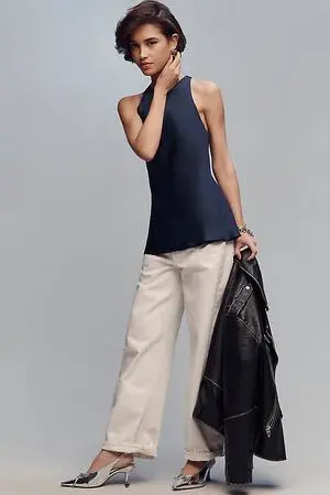 REFORMATION Saskia Silk Tank Top - Navy