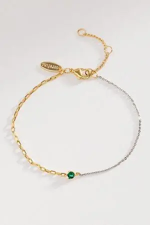 Anthropologie Mixed Metal Stone Bracelet - Emerald Green
