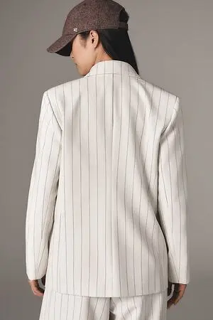 Maeve The Rue Oversized Double Breasted Blazer - Ivory / Black Stripe