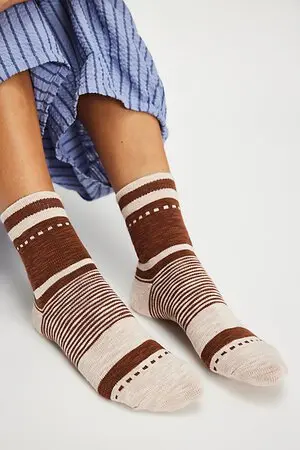 Free People Striped Crew Socks - Chocolate
