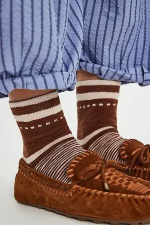 Free People Striped Crew Socks - Chocolate