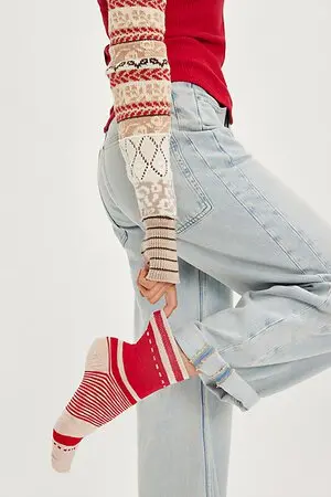 Free People Striped Crew Socks - Red