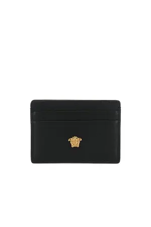 Versace Card Case In Black - Black & Versace Gold