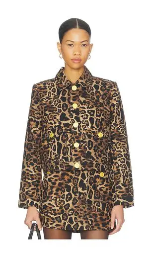 L'Agence Nyx Crop Jacket - Brown Multi Patch Leopard