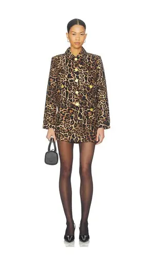 L'Agence Nyx Crop Jacket - Brown Multi Patch Leopard