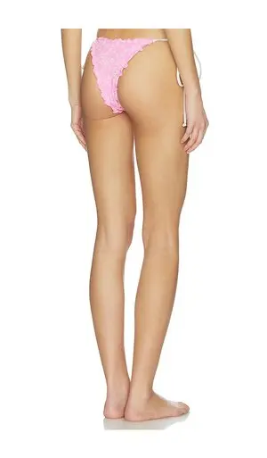 KULANI KINIS Lettuce Edge Thong Bikini Bottom With Self-tie Straps - Sugar Sprinkle