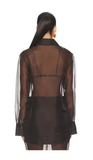SEROYA Estella Sheer Silk Button-down Shirt - Brown