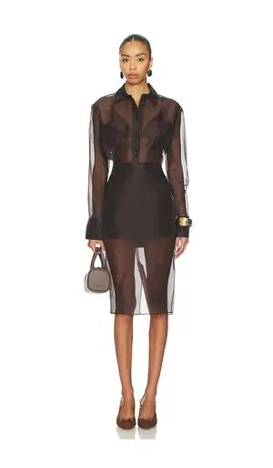 SEROYA Estella Sheer Silk Button-down Shirt - Brown