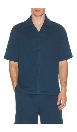 Simkhai Troy Short Sleeve Shirt In . Also - Blue