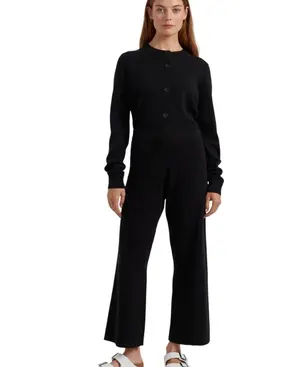 Chinti & Parker Wool Cashmere Cropped Wide Leg Trousers - Black