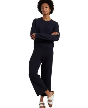 Chinti & Parker Wool Cashmere Cropped Wide Leg Trousers - Navy