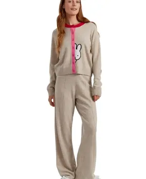 Chinti & Parker Wool Cashmere Miffy Peek Placket Sweater - Soft Oat