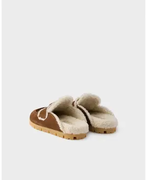 Prada Suede And Shearling Mules - Brown