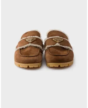 Prada Suede And Shearling Mules - Brown